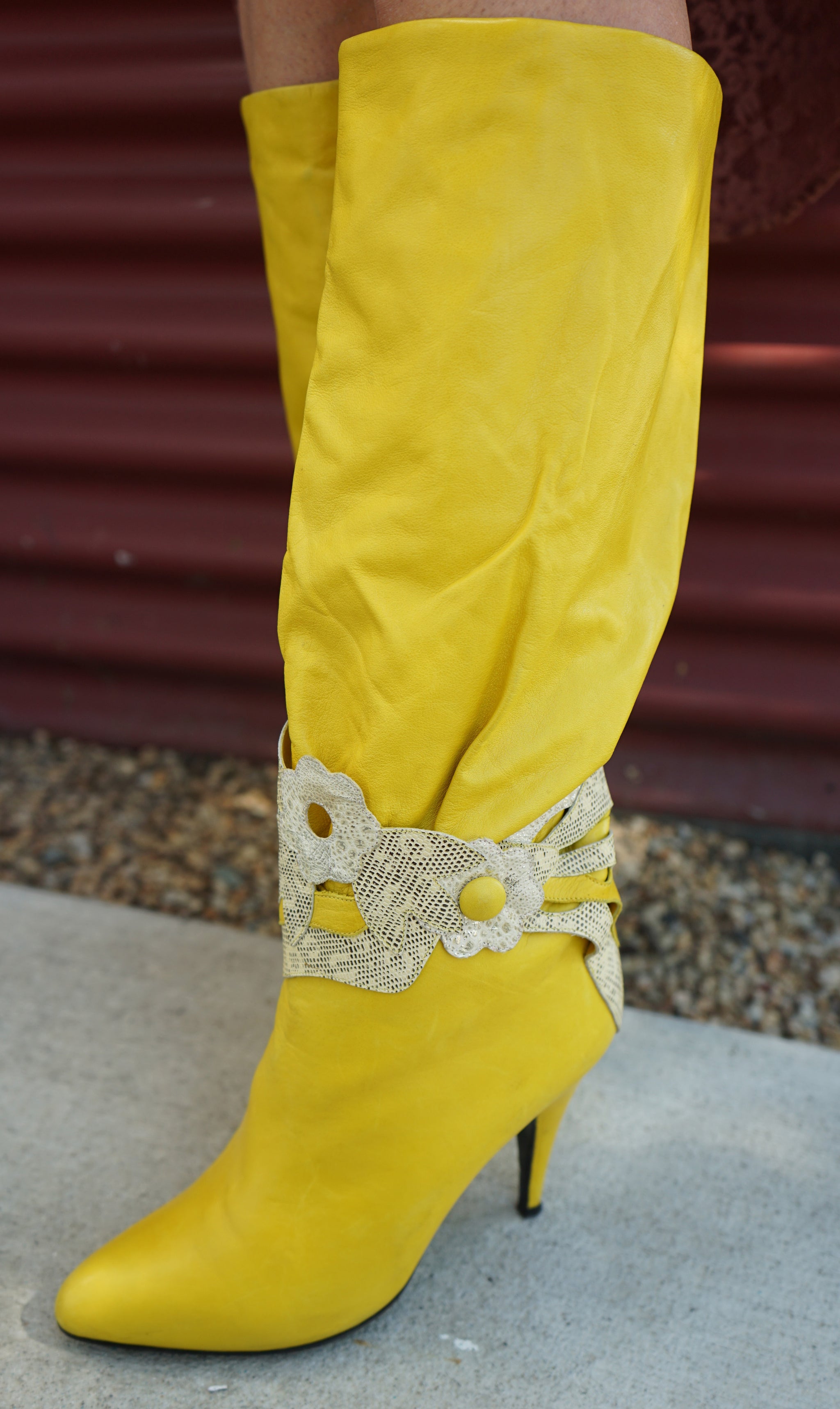 Vintage Yellow Lambskin Leather Boots - 6 – Camille Design SF